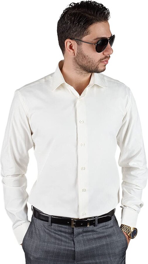 AZAR MAN Slim Fit Men's Dress Shirt Solid Color Long Sleeves Spread Collar Fitted by AZAR ...