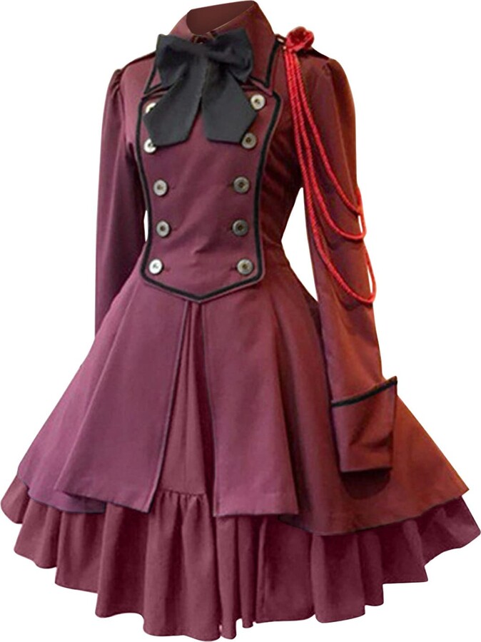Beokeuioe Gothic Dress Medieval Ruffle Lolita Dress Baroque Rococo ...
