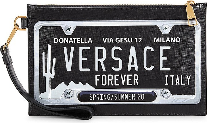 Versace Logo License Plate Leather Wristlet Pouch - ShopStyle Wallets