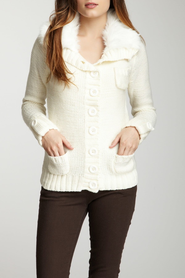 Vertigo Faux Fur Collar Sweater - ShopStyle