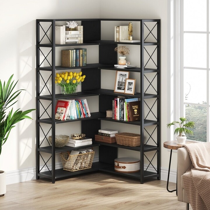 Farfarview 6-Tier Corner Bookcase, Vintage Corner Bookshelf Large ...