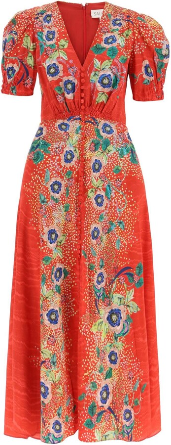 Saloni 'lea' Printed Silk Midi Dress - ShopStyle