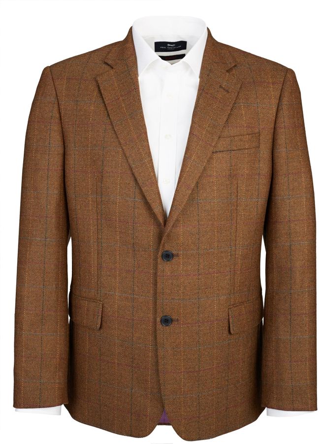 Men's Paul Costelloe Modern Brown and Orange Check Jacket - ShopStyle Suits
