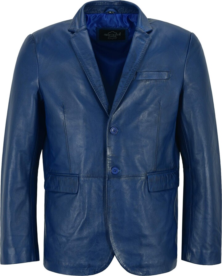 Smart Range Leather Mens Leather Blazer Blue Classic Italian Tailored 2 ...
