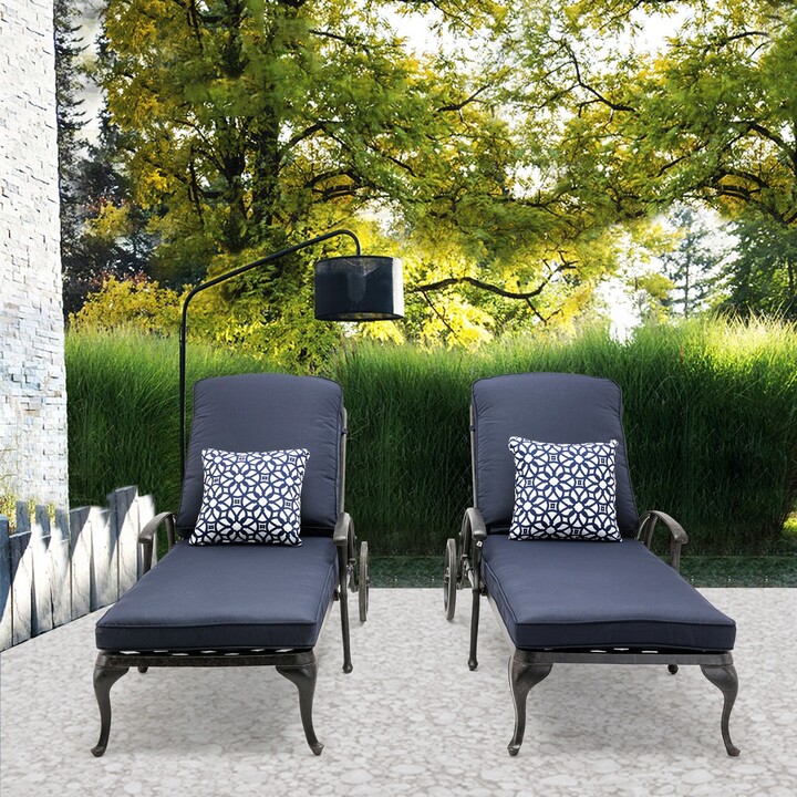 HOMEFUN Aluminum Reclining Outdoor Chaise Lounge with Wheels and ...