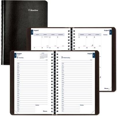 Blueline Academic Daily/Monthly Planner, 8 x 5, Black Cover, 12-Month ...