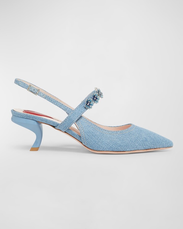 Roger Vivier Virgule Flower Slingback Denim Pumps - ShopStyle