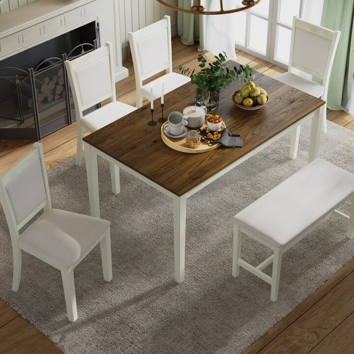 Solid Wood Dining Table Set with Rectangular Table, 4 Upholstered ...