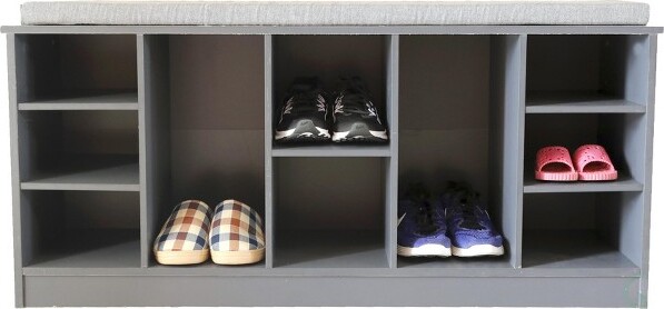 Basicwise Wooden Shoe Cubicle Storage Entryway Bench with Soft Cushion ...