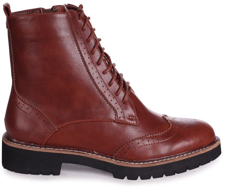 Linzi JESS - Tan Nappa Brogue Style Lace Up Military Boot - ShopStyle ...