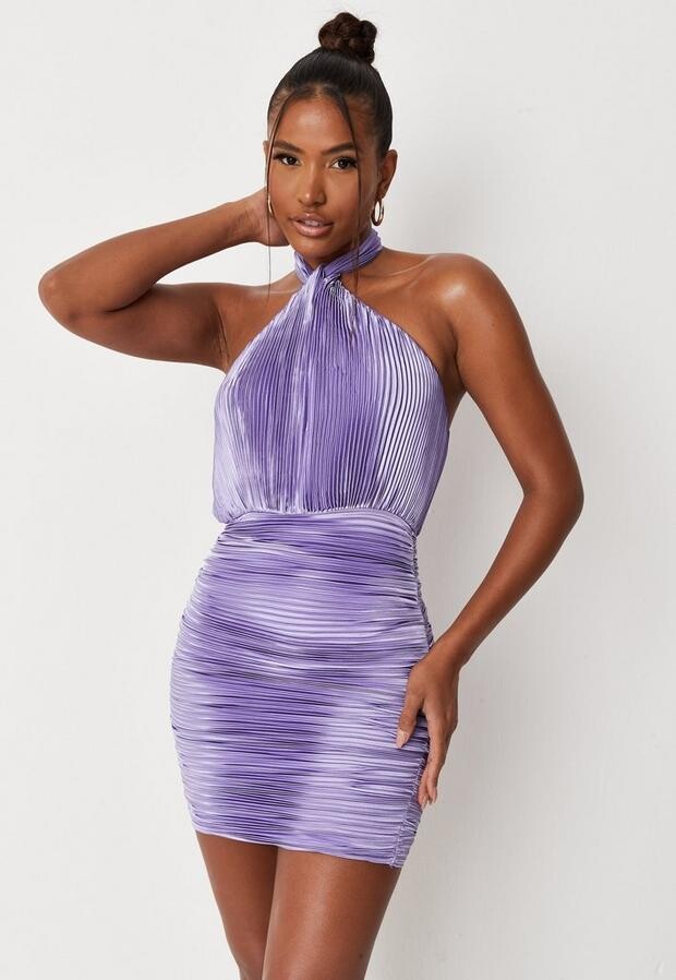 Missguided Carli Bybel X Lilac Plisse Halterneck Micro Mini Dress ...