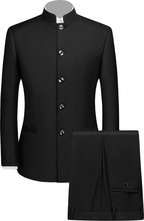 Maiyifu-GJ Men 2 Pieces Chinese Tunic Suit Mandarin Collar Blazer Set ...