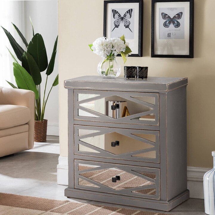 Global Pronex 3-Drawer Mirrored Chest, Vintage Style Drawer Dresser ...