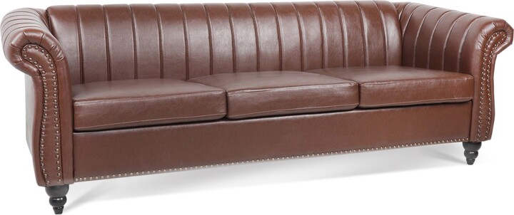 Sunmory Traditional Rolled Arm Chesterfield Sofa PU Leather Three ...