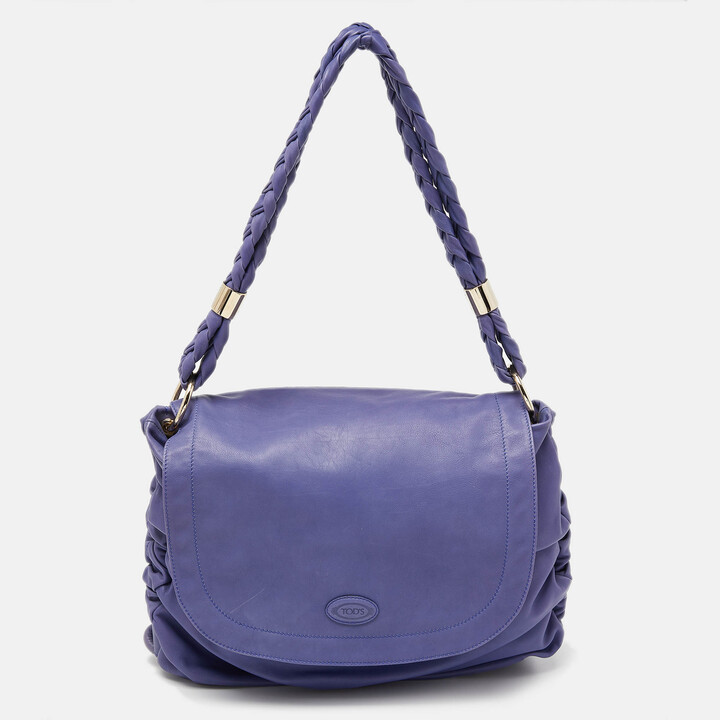 Tod's Purple Leather Softy Goa Flap Shoulder Bag - ShopStyle