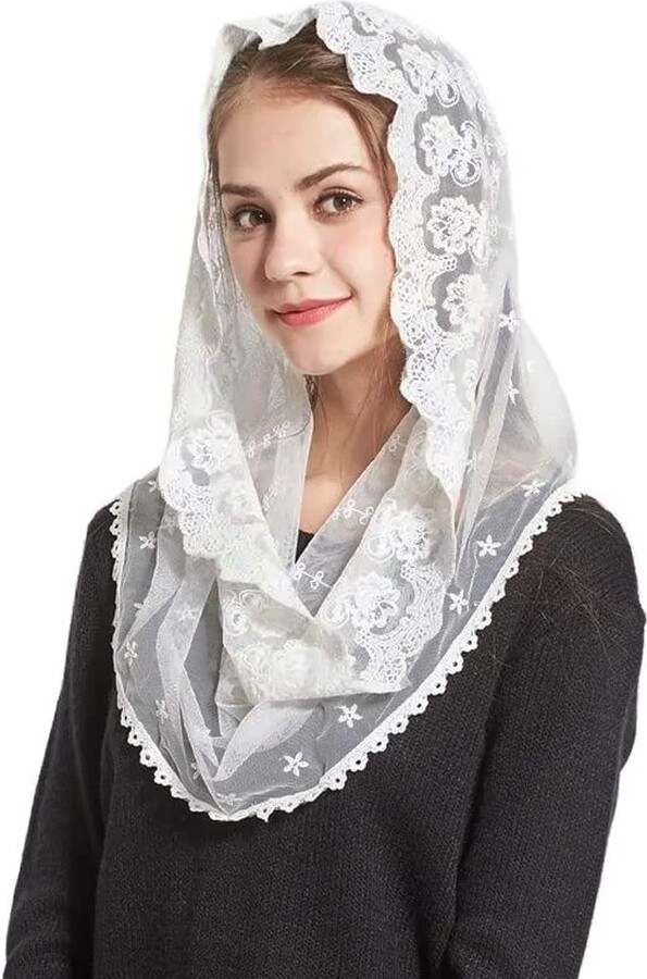 ITODA Chapel Veil Catholic Church Lace Veil Shawl Mantilla Embroidered ...