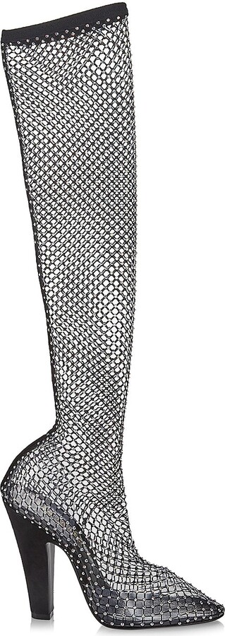 Saint Laurent Koller Rhinestone Mesh Boots - ShopStyle