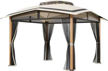 Joyside 11 Ft. X 11 Ft. Octagon Gazebo With 2-tier Beige Canopy Roof ...