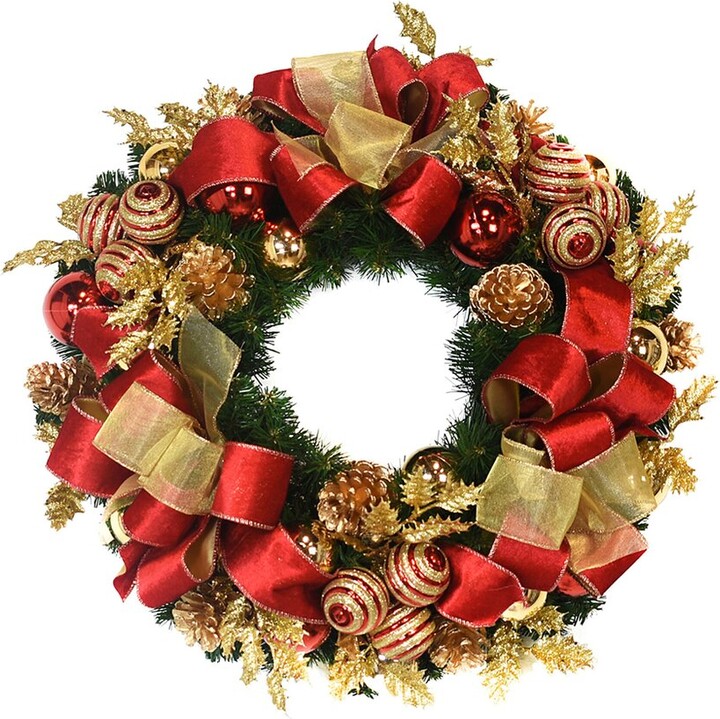 Creative Displays 25In Christmas Evergreen Wreath With Holly Leaves ...
