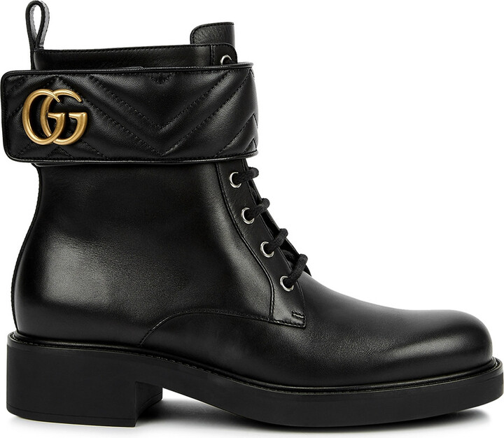 Gucci GG Marmont Black Leather Ankle Boots - 7 - ShopStyle