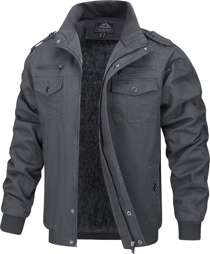 TACVASEN Cargo Jacket Mens Fleece Work Jacket Winter Casual Warm Coat ...