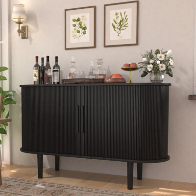 George Oliver 47'' Sideboard Buffet Cabinet with Sliding Tambour Doors, Mid Century Accent ...