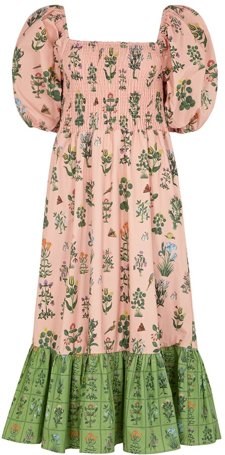 Rhode Resort Eloise pink floral-print cotton midi dress - ShopStyle