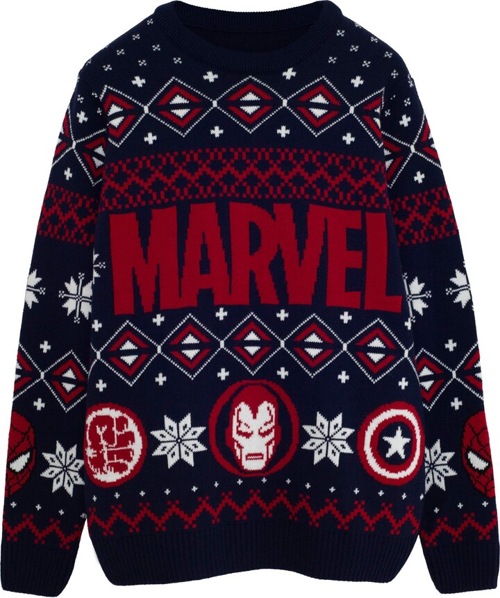 Popgear Marvel Comics Hero Icons Boys Knitted Jumper Navy 9-10 Years ...