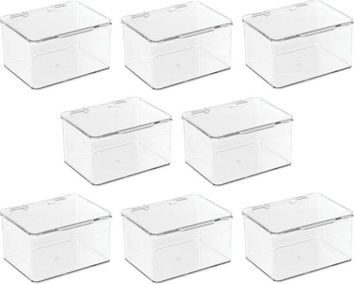 mDesign Plastic Home Office Storage Organizer Box with Hinged Lid, 8 ...