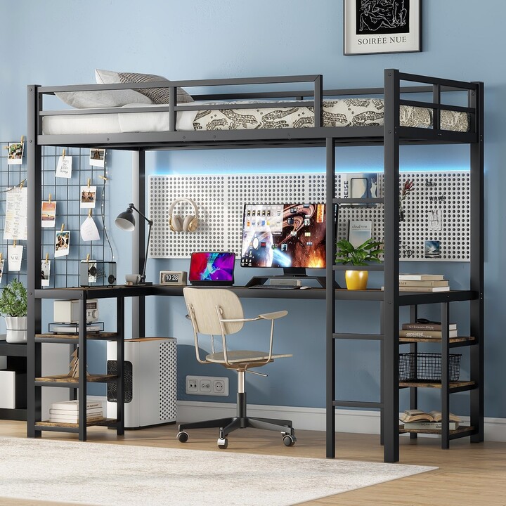 VIVIADORE Twin XL Size Metal Size Loft Bed with Desk and Shelves, Loft ...