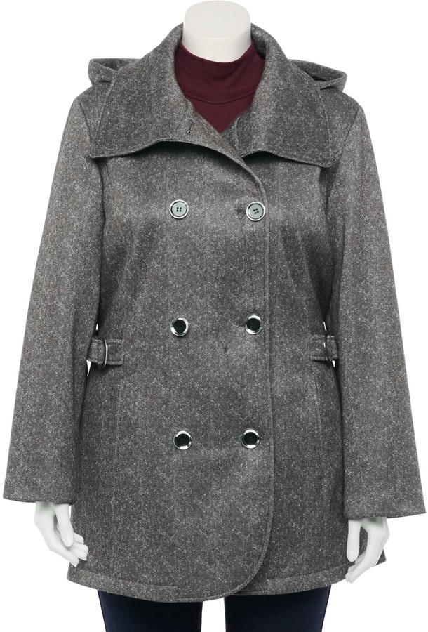 Details Plus Size Hood Envelope Collar Double-Breasted Coat - ShopStyle ...