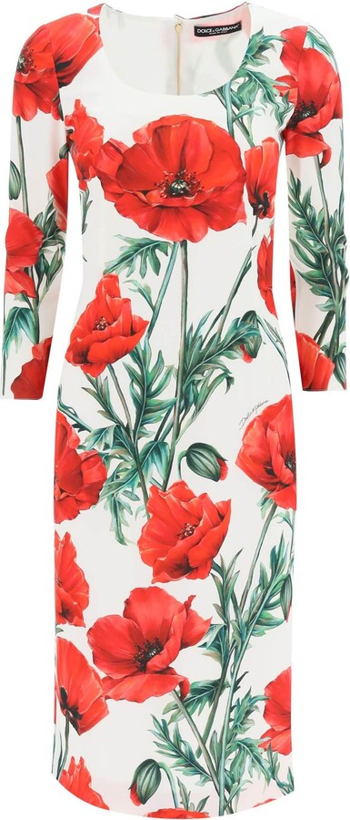 Dolce & Gabbana Poppy Print Silk Midi Dress - ShopStyle