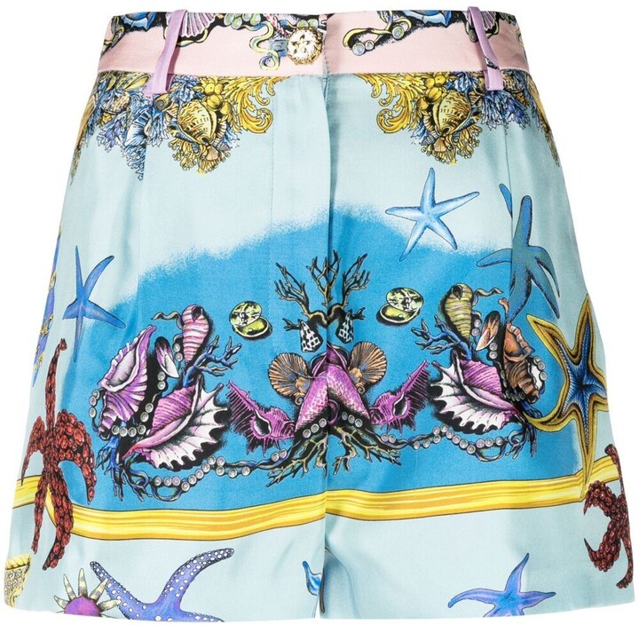 Versace Shell-Print Silk Shorts - ShopStyle
