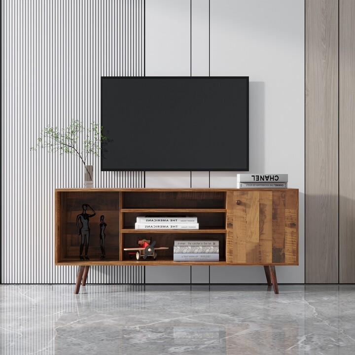RASOO Modern 53" TV Stand with 1 Storage and 2 Shelves Cabinet ...