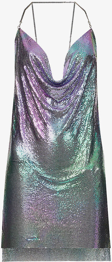 Amy Lynn Womens Multi Draped-neck Side-split Chainmail Mini Dress ...