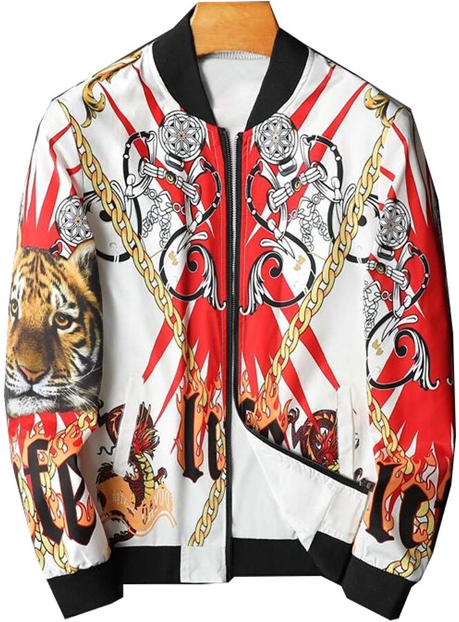 MONSFEVBG Baroque Keychain Print Bomber Jacket Men Royal Men Casual ...