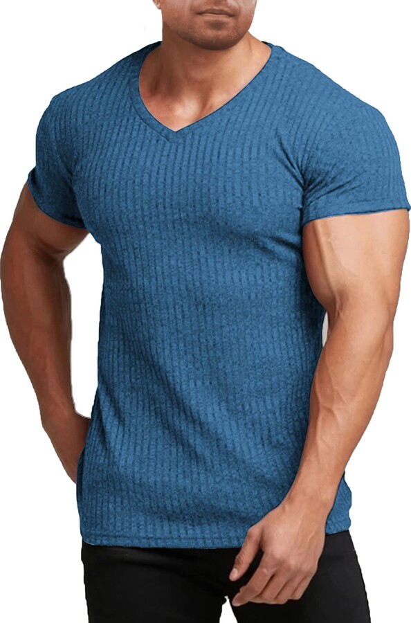 COOFANDY Men's Muscle T Shirts Stretch Short Sleeve V Neck Bodybuilding ...