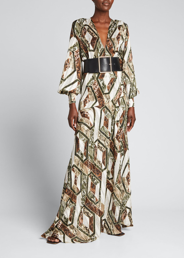 Bronx and Banco Patchwork Thigh-Slit Belted Gown - ShopStyle Maxi Dresses