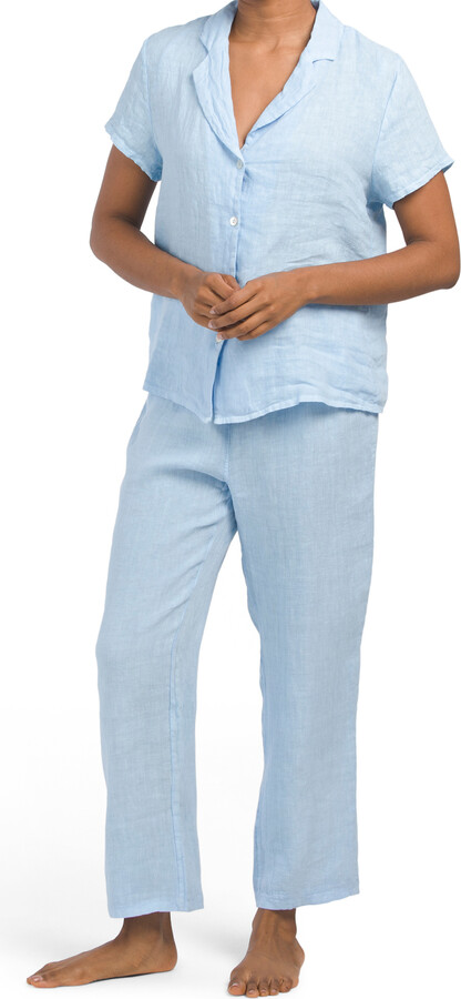 Francesca Bettini Made In Italy Linen Notch Neck Shirt And Pants Pajama ...