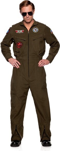 Underwraps Navy Top Gun Men's Pilot Jumpsuit Adult Costume One Size ...