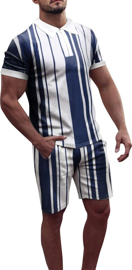 JAYYOU Men's Short Sets Outfits Summer Sports Suit Short Sleeve Shirt ...