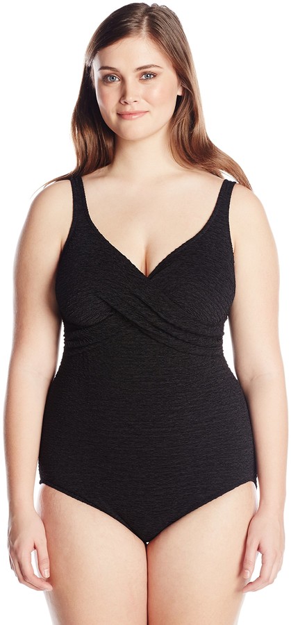 Penbrooke Womens Plus Size Krinkle Chlorine Proof Cross Over One Piece