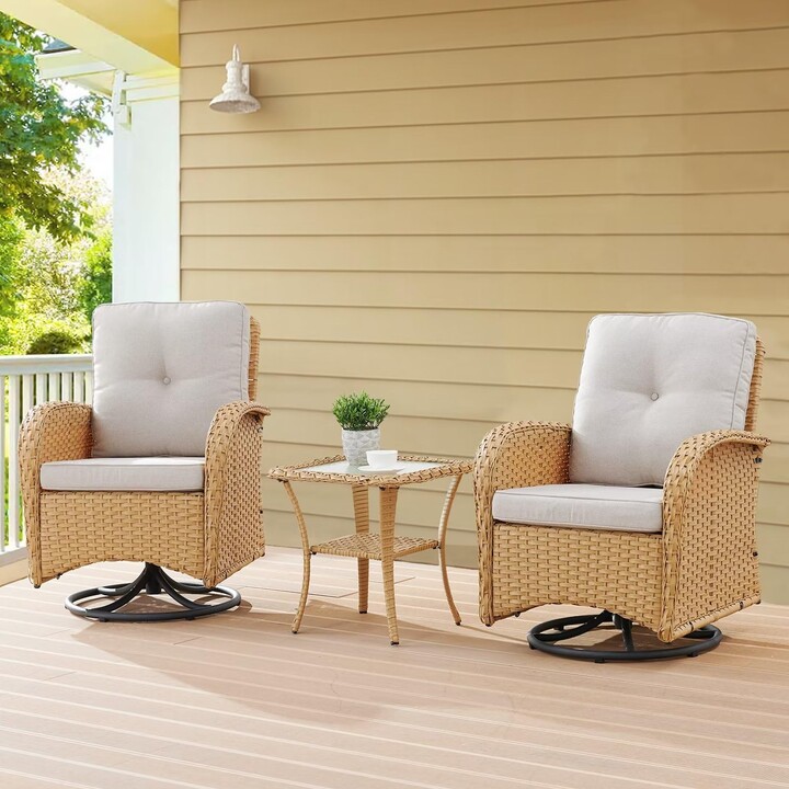 Belord 3PC Patio Furniture Set - Swivel Rocker Chair Bistro Set with ...