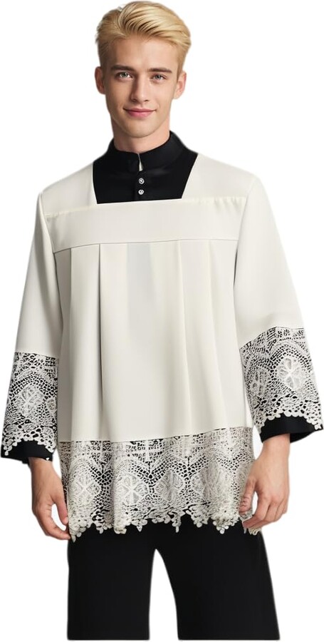 CAMDOM Catholic Pleated Lace Surplice ALB Robe Church Liturgical ...