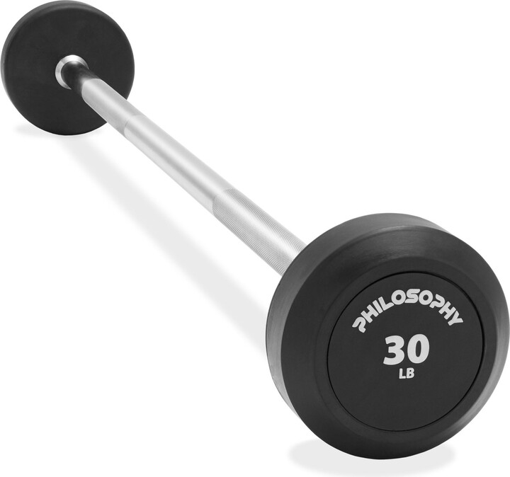 Philosophy Gym Rubber Fixed Barbell, 30 Lb Pre-Loaded Weight Straight ...