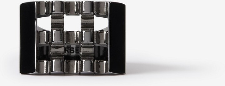 Burberry Check Ruthenium-plated Signet Ring - ShopStyle Jewelry