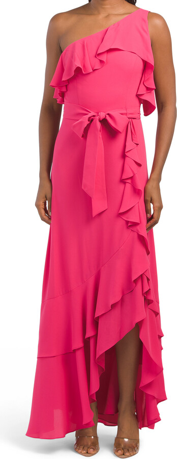BCBGMAXAZRIA Ruffle One Shoulder Gown With Tiered Ruffle Hem ...