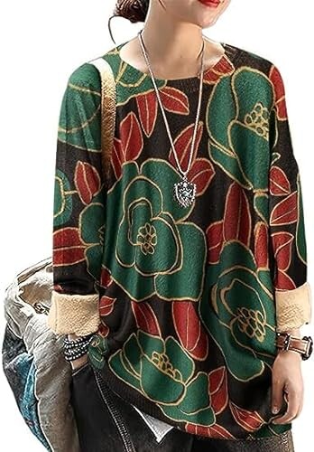 YESNO Women Long Sleeve Jumpers Oversized Graphic Knitted Sweater Crew ...