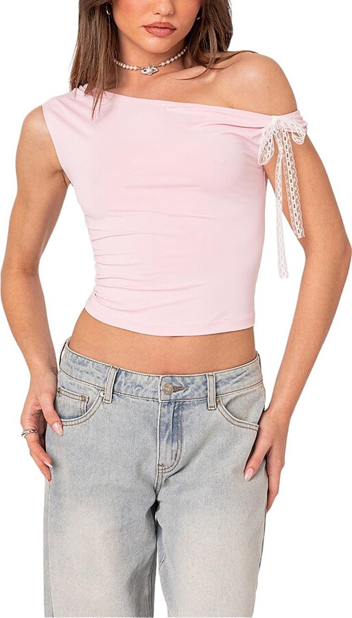 Edikted Lace Bow Asymmetric Top - ShopStyle