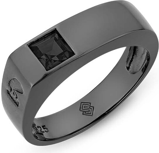 Sally Skoufis Noble Ring With Man Made Black Diamonds In Premium Black ...